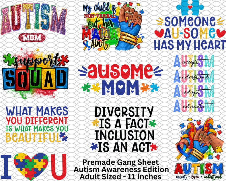 Autism Awareness Premade Gang Sheet – Thanks 2 Blanks